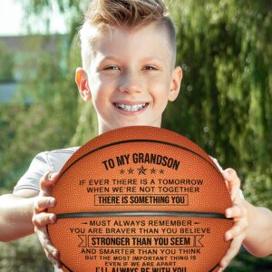 KWOOD Customized 29.5" Basketballs Gifts for Grandson, Personalized Indoor/Outdoor Game Leather Basketball, Engraved Graduation Christmas Birthday Gift for Grandson