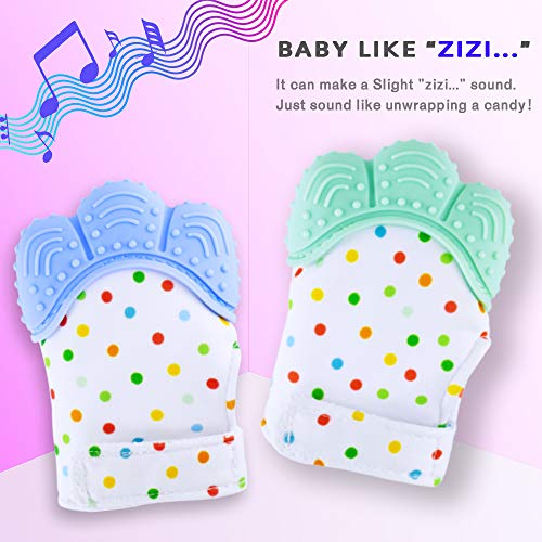 Teething Mittens for Baby (2 Pack) with Baby Teething Toys (3 Pack), Self Soothing Pain Relief Mitt, Silicone Baby Teethers, BPA-Free, Natural Organic Freezer Safe for Infants and Toddlers