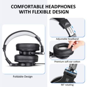 oneodio a71 portable foldable gaming wired over ear headphones with stereo sound and 360 degree boom mic for pcs and electronic instruments, black