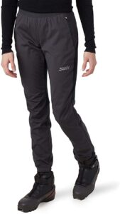 swix women's cross classic layout stretch softshell ski pants, phantom/black, small