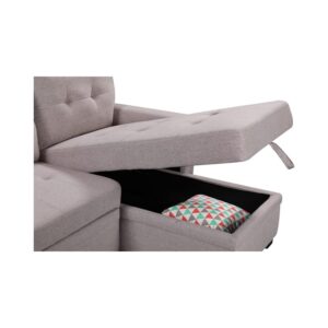 Lilola Home Ashlyn Light Gray Reversible Sleeper Sectional Sofa with Storage Chaise, USB Charging Ports and Pocket