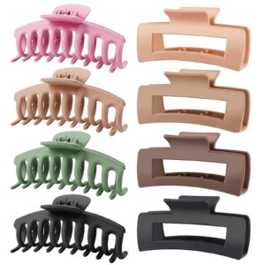 tocess 8 pack big hair claw clips for women large claw clip for thin thick curly hair 90's strong hold 4.33 inch nonslip matte jumbo hair clips (8 pcs)