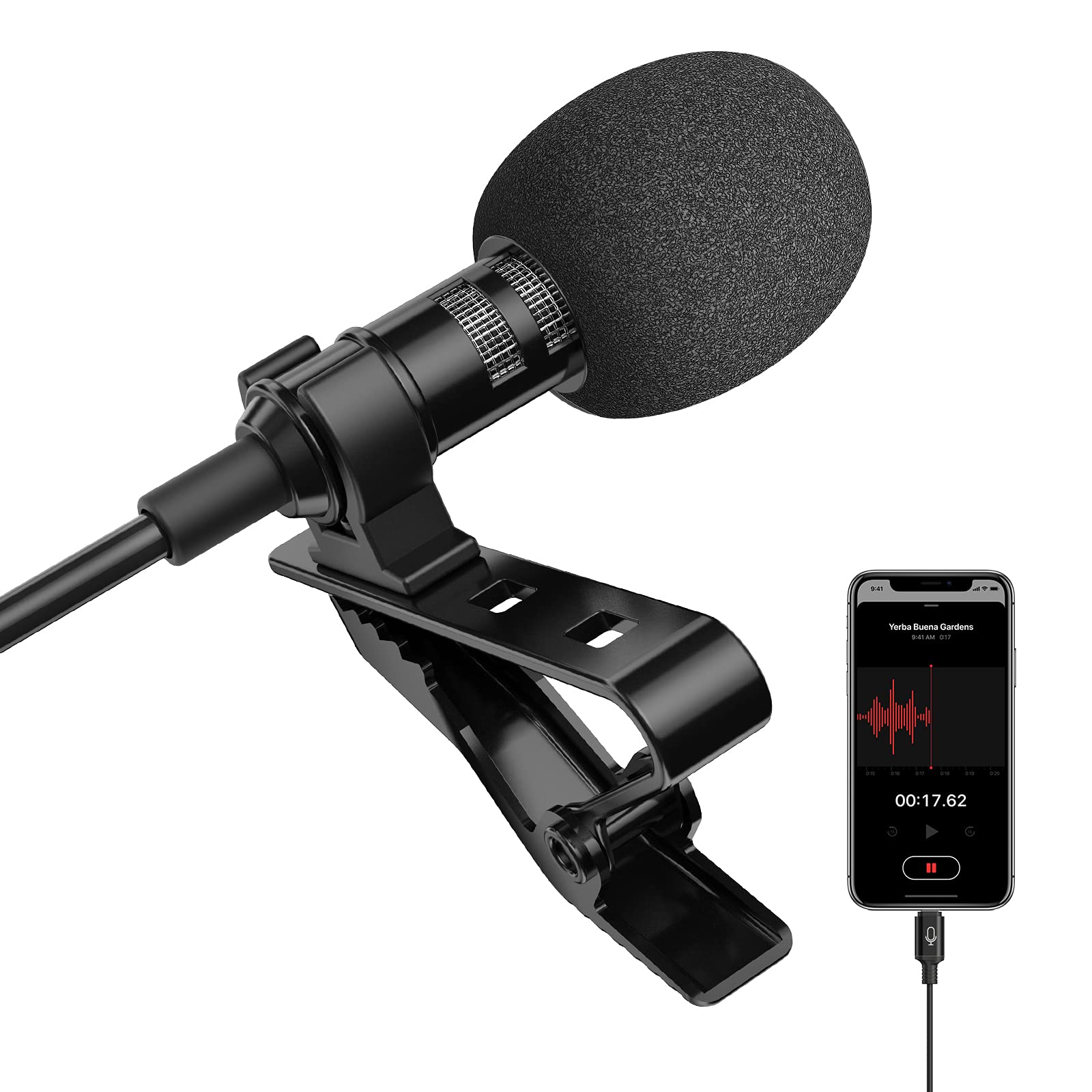 ttstar Microphone Professional for iPhone Lavalier Lapel Omnidirectional Condenser Mic Phone Audio Video Recording Easy Clip-on Lavalier Mic for YouTube, Interview, Mic for iPad for iPone(6.6ft)