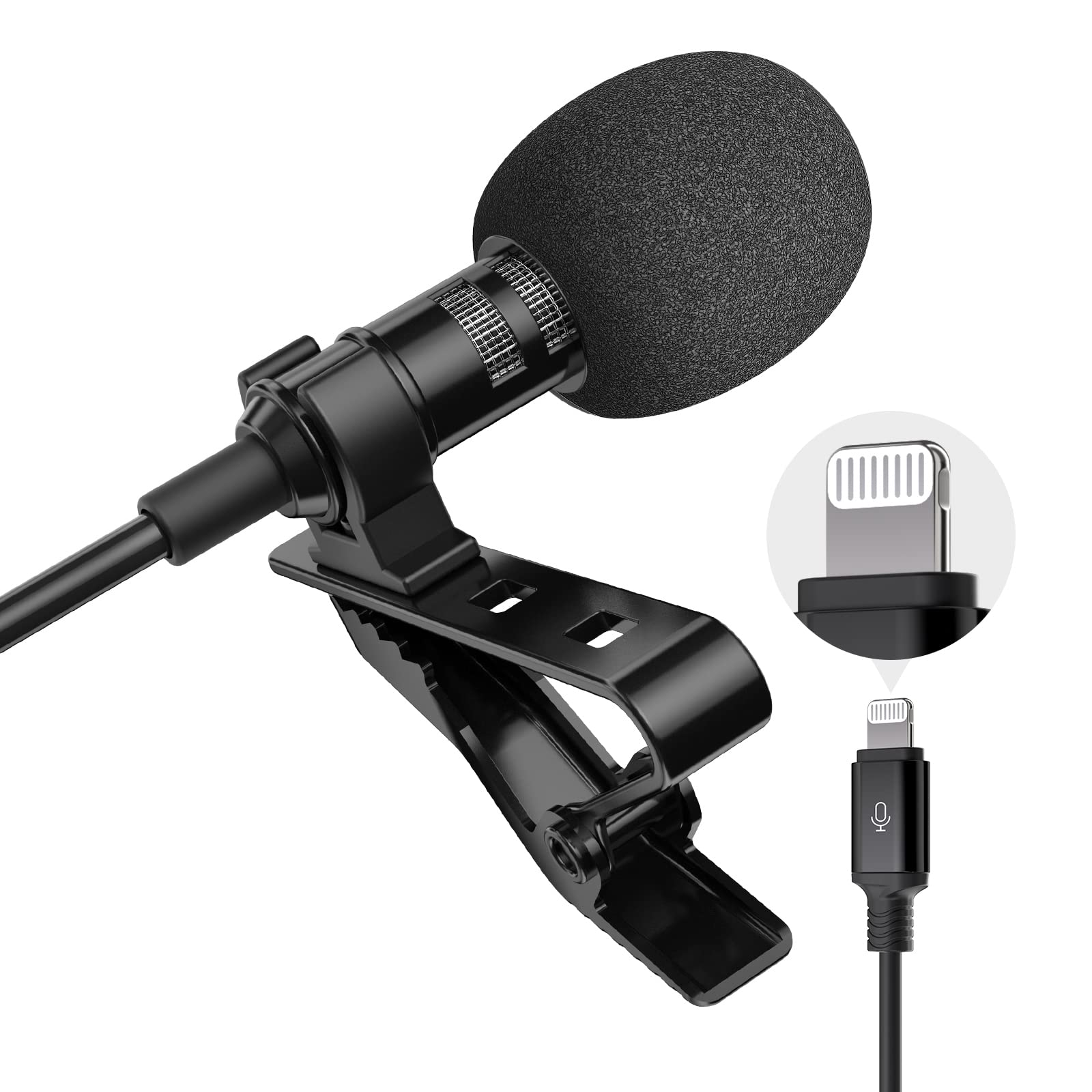 ttstar Microphone Professional for iPhone Lavalier Lapel Omnidirectional Condenser Mic Phone Audio Video Recording Easy Clip-on Lavalier Mic for YouTube, Interview, Mic for iPad for iPone(6.6ft)