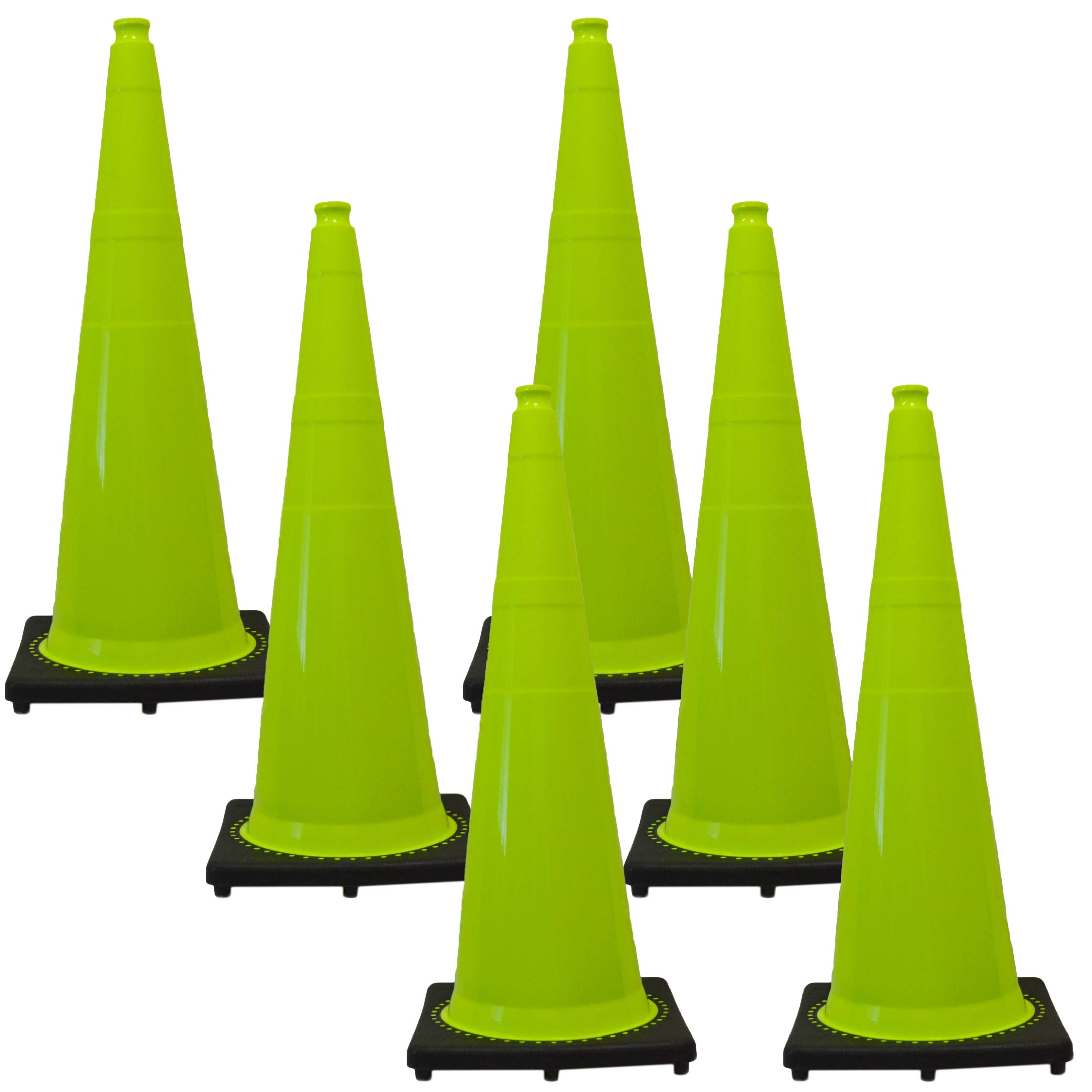 Mr. Chain's JBC Revolution Series 36-Inch Traffic Cones, Safety Green, Pack of 6 (98014-6A)