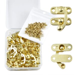 pgmj 20 pieces jewelry box hardware thickened solid antique right latch hook hasp horn lock wood jewelry box latch hook clasp and 80 replacement screws (gold)