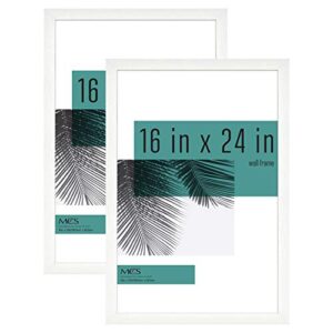 mcs studio gallery 16x24 poster frame white woodgrain, vertical & horizontal wall hanging large picture frame for photos, posters & art prints (2-pack)