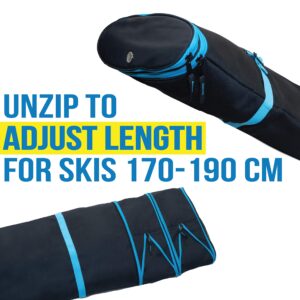 Athletico Dynamic Adjustable Length Ski Bag - Padded Ski Bag Adjusts from 170cm to 190cm