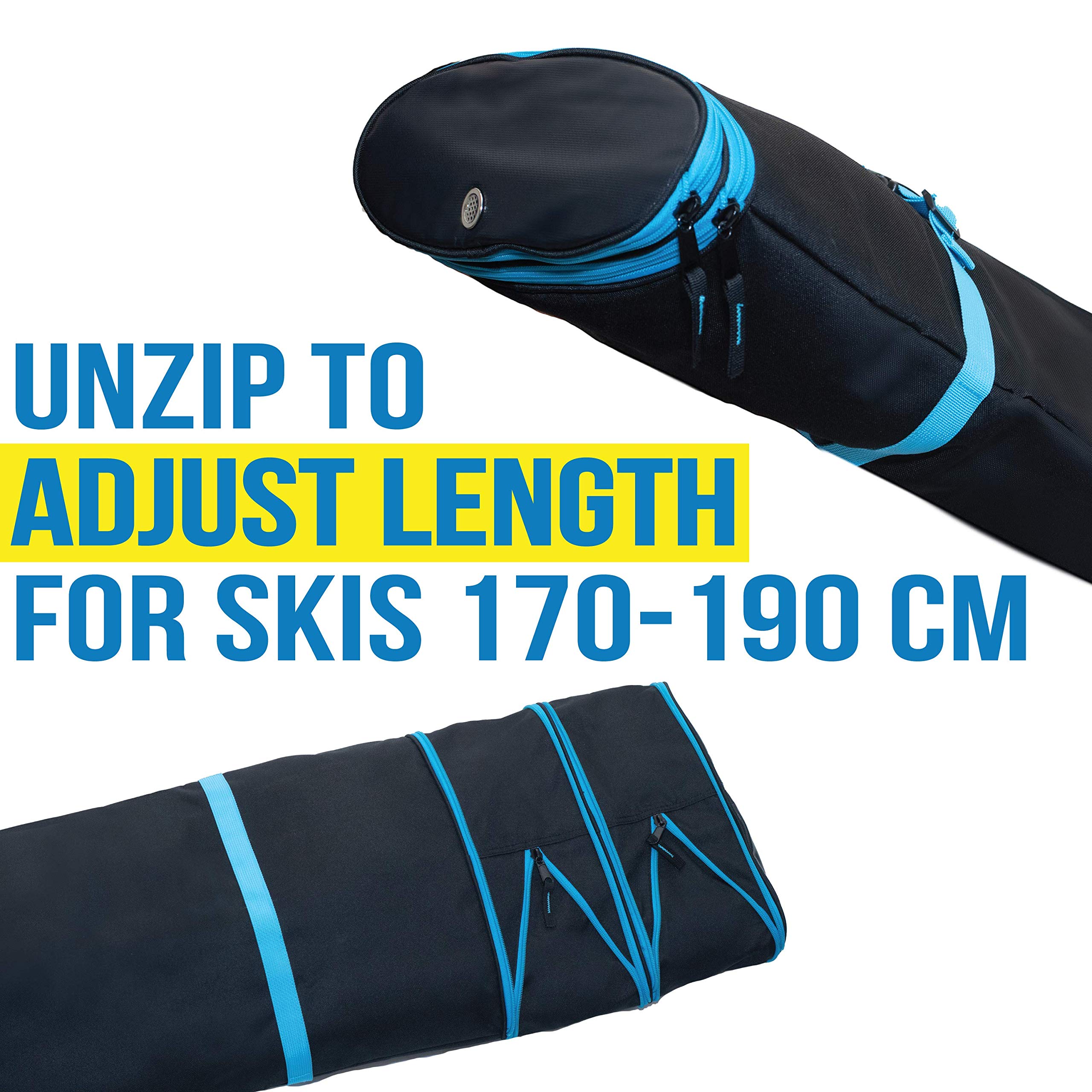 Athletico Dynamic Adjustable Length Ski Bag - Padded Ski Bag Adjusts from 170cm to 190cm