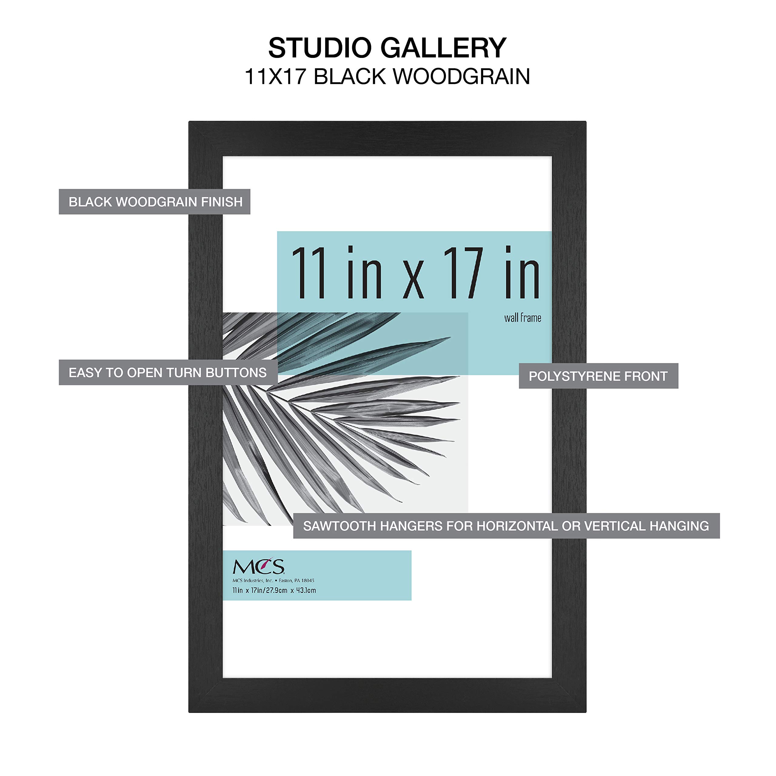 MCS Studio Gallery 11x17 Picture Frame Black Woodgrain, Rectangle Photo Frame for Photos, Posters & Art Prints (2-Pack)