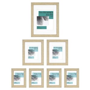 mcs studio gallery set-of-7 gallery wall picture frames in natural woodgrain, 11x14, 8x10 & 5x7, rectangle photo frames for photos, posters & art prints (7-pack)