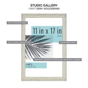 MCS Studio Gallery 11x17 Picture Frame Gray Woodgrain, Rectangle Photo Frame for Photos, Posters & Art Prints (2-Pack)