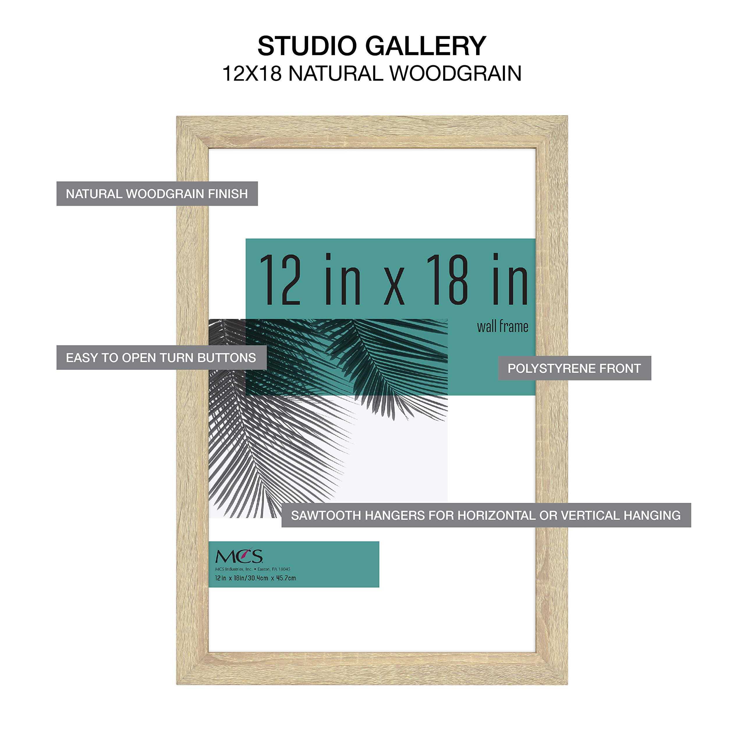 MCS Studio Gallery 12x18 Picture Frame Natural Woodgrain, Rectangle Photo Frame for Photos, Posters & Art Prints (2-Pack)