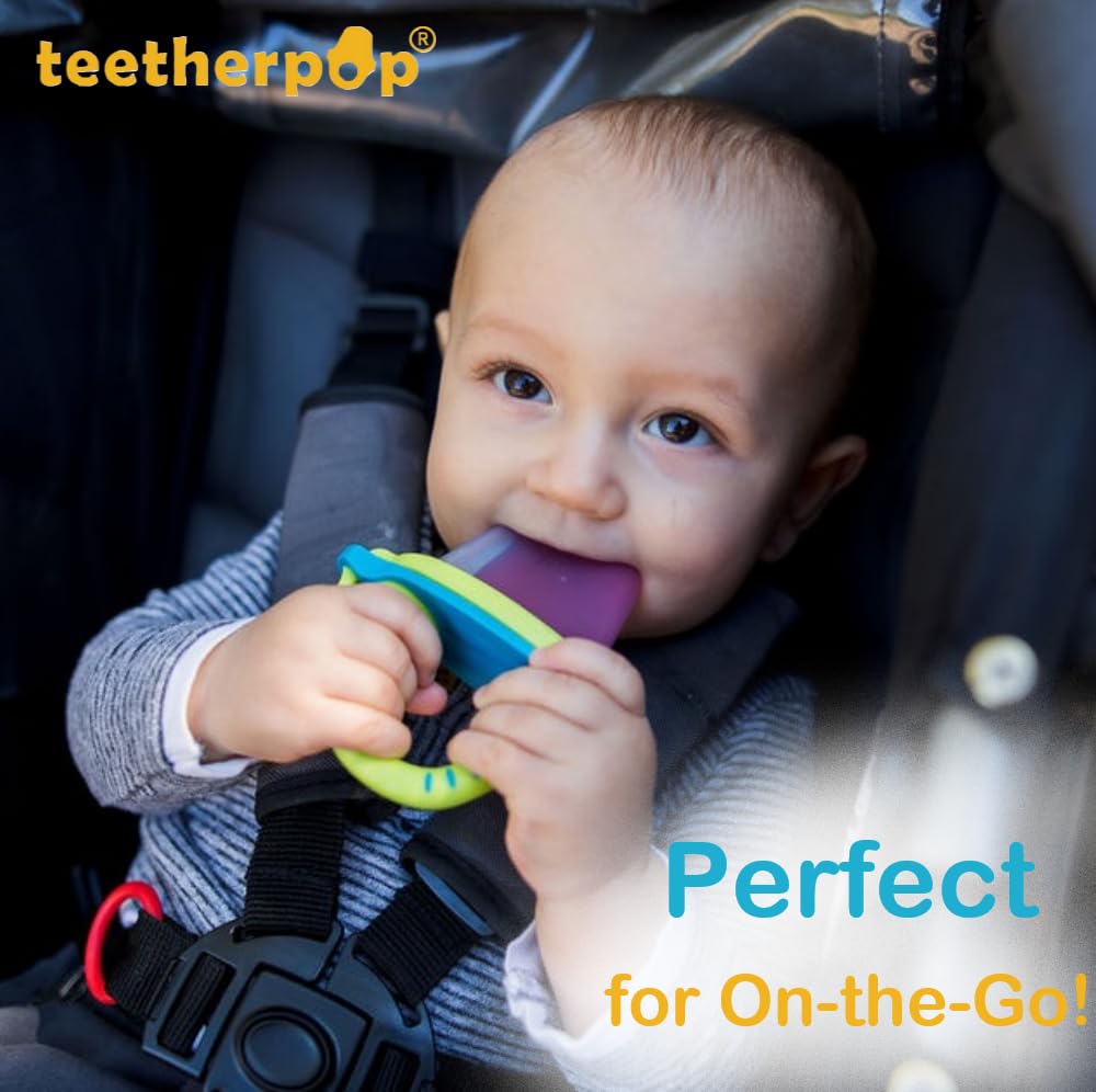 teetherpop - Fillable Silicone Teether for Breastmilk, Water, Purees & More, Baby Popsicle Teethers for Freezing Milk & Cooling Teething Relief (BlueLime/LimonTeal)