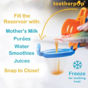 teetherpop - Fillable Silicone Teether for Breastmilk, Water, Purees & More, Baby Popsicle Teethers for Freezing Milk & Cooling Teething Relief (BlueLime/LimonTeal)