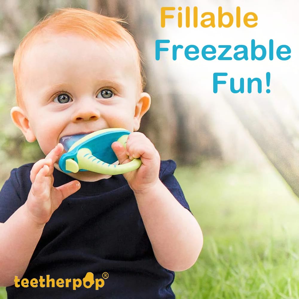 teetherpop - Fillable Silicone Teether for Breastmilk, Water, Purees & More, Baby Popsicle Teethers for Freezing Milk & Cooling Teething Relief (BlueLime/LimonTeal)