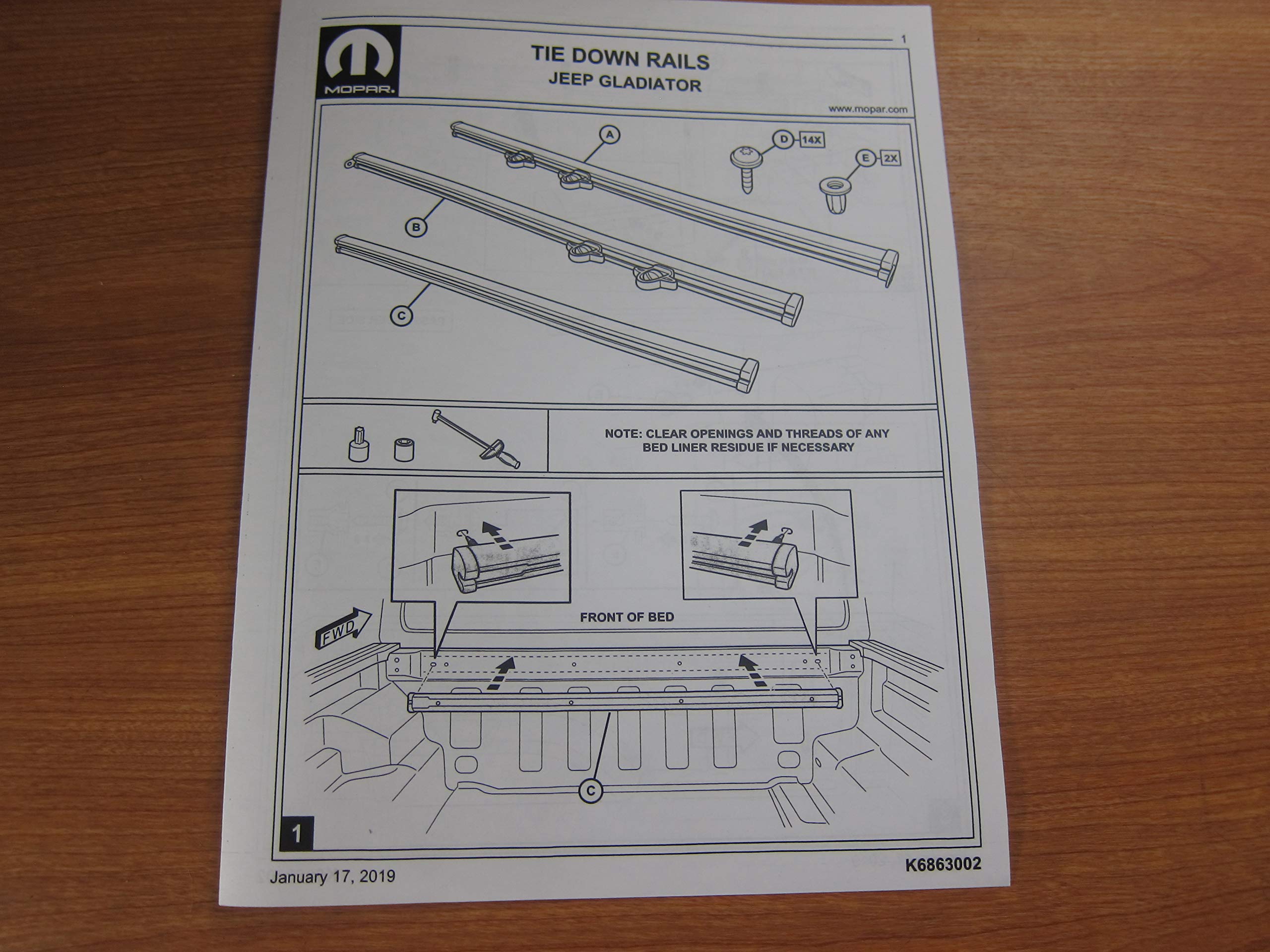 Mopar 2020 Jeep Gladiator Trail Rail System Tie Down Rails New OEM