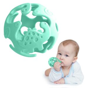 dinosaur baby teething toys, food-grade silicone teethers for babies 0-18 months, textured sensory balls teething toy, soft and safe sensory chew toys for teething baby easy to clean green - ashtonbee