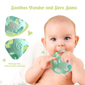 Dinosaur Baby Teething Toys, Food-Grade Silicone Teethers for Babies 0-18 Months, Textured Sensory Balls Teething Toy, Soft and Safe Sensory Chew Toys for Teething Baby Easy to Clean Green - Ashtonbee