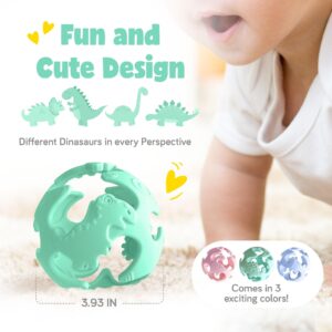 Dinosaur Baby Teething Toys, Food-Grade Silicone Teethers for Babies 0-18 Months, Textured Sensory Balls Teething Toy, Soft and Safe Sensory Chew Toys for Teething Baby Easy to Clean Green - Ashtonbee