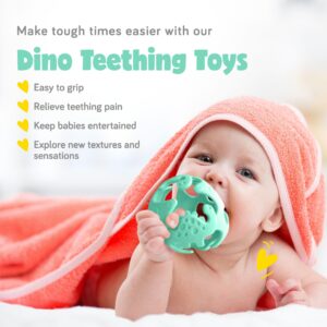 Dinosaur Baby Teething Toys, Food-Grade Silicone Teethers for Babies 0-18 Months, Textured Sensory Balls Teething Toy, Soft and Safe Sensory Chew Toys for Teething Baby Easy to Clean Green - Ashtonbee