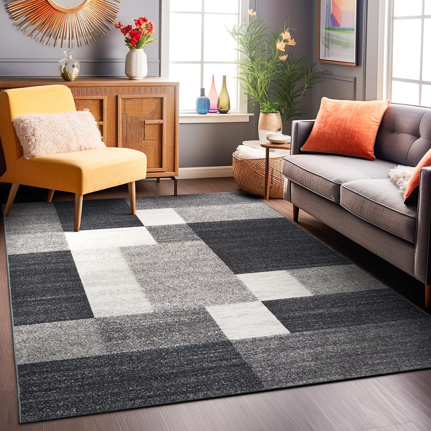 Rugshop Modern Boxes Design Non-Slip Area Rug 3'3" x 5' Gray