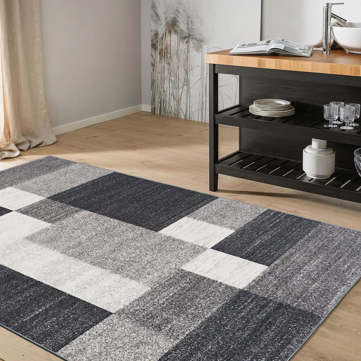 Rugshop Modern Boxes Design Non-Slip Area Rug 3'3" x 5' Gray