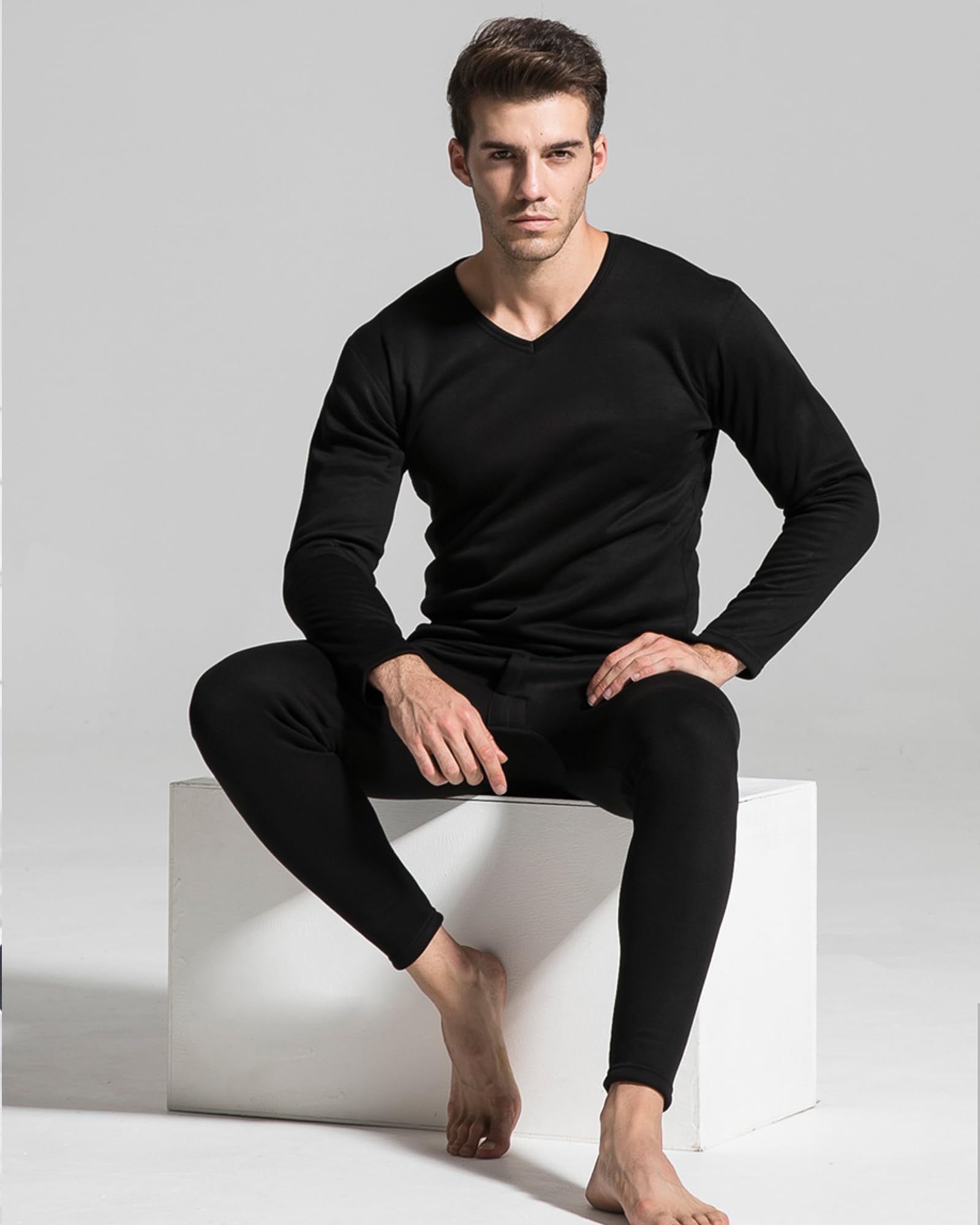 JZCreater Thermal Underwear for Men, Mens Long Johns Thermal Underwear Set, Winter Fleece Lined Base Layer Set for Cold Weather (Large, Black)