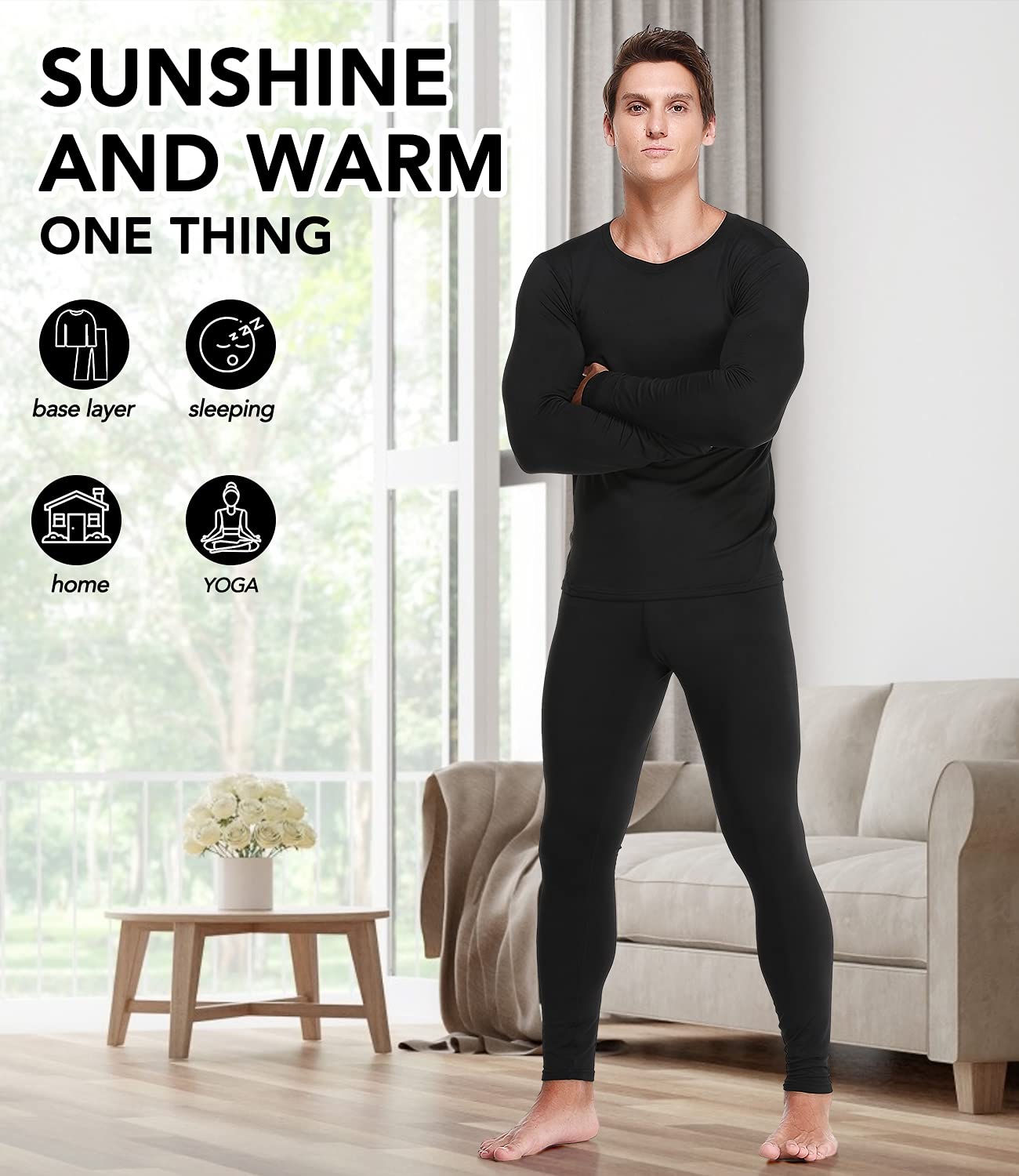 JZCreater Thermal Underwear for Men, Mens Long Johns Thermal Underwear Set, Winter Fleece Lined Base Layer Set for Cold Weather (Large, Black)