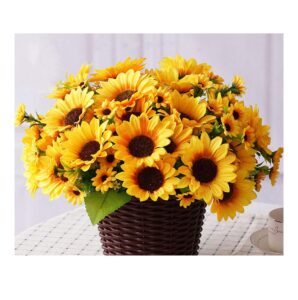 artfen artificial sunflower bouquet 5 bunch artificial silk flower plant home hotel office wedding party garden craft art decor 13 inch high