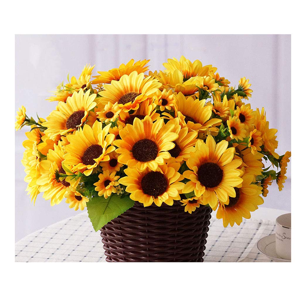 Artfen Artificial Sunflower Bouquet 5 Bunch Artificial Silk Flower Plant Home Hotel Office Wedding Party Garden Craft Art Decor 13 inch High