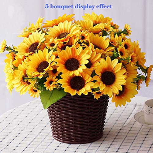 Artfen Artificial Sunflower Bouquet 5 Bunch Artificial Silk Flower Plant Home Hotel Office Wedding Party Garden Craft Art Decor 13 inch High