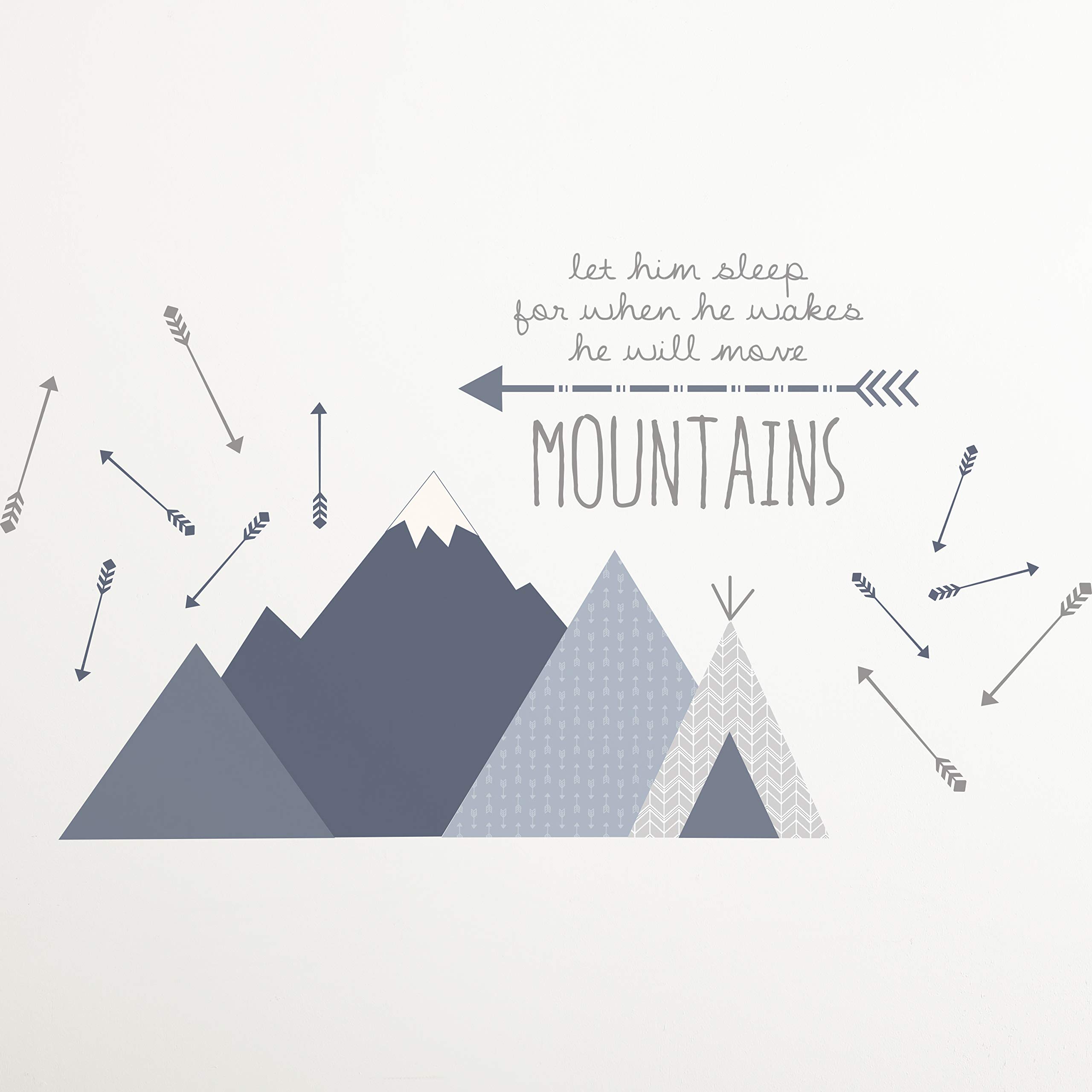 Levtex Baby - Trail Mix Resuable Wall Decal - Mountains, Arrows and a Phrase - Blue, Grey and Navy - Nursery Accessories - Size: 19 x 35.5 in.