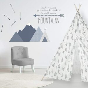 Levtex Baby - Trail Mix Resuable Wall Decal - Mountains, Arrows and a Phrase - Blue, Grey and Navy - Nursery Accessories - Size: 19 x 35.5 in.