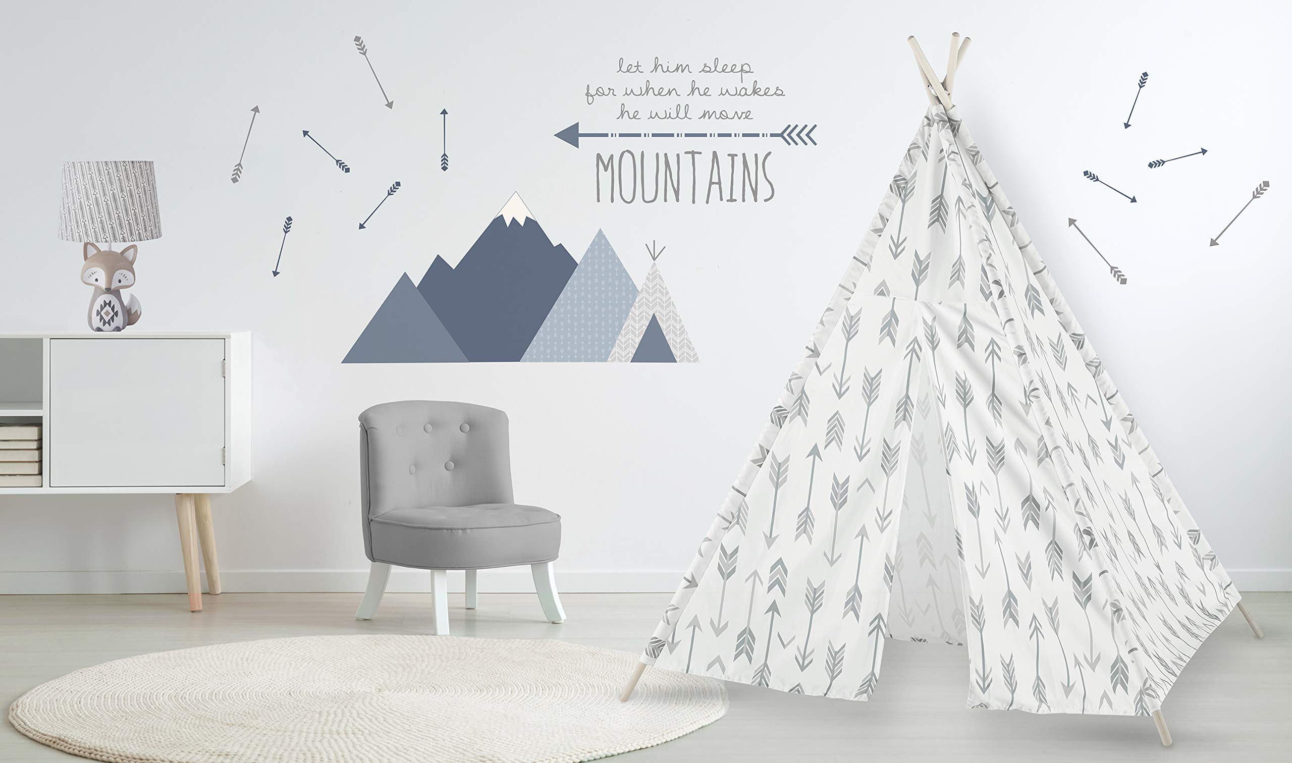 Levtex Baby - Trail Mix Resuable Wall Decal - Mountains, Arrows and a Phrase - Blue, Grey and Navy - Nursery Accessories - Size: 19 x 35.5 in.