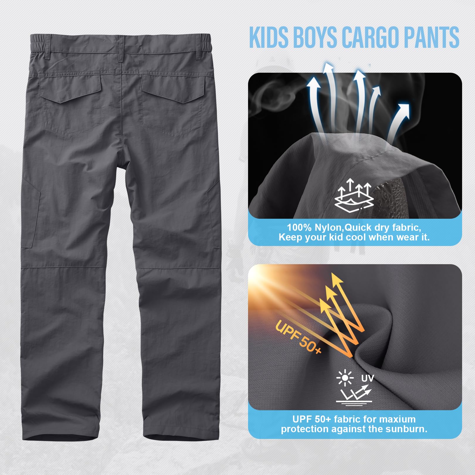 Kids' Cargo Pants, Youth Boys' Hiking Casual Outdoor Quick Dry Boy Scout Uniform Pants #9030-Grey-L