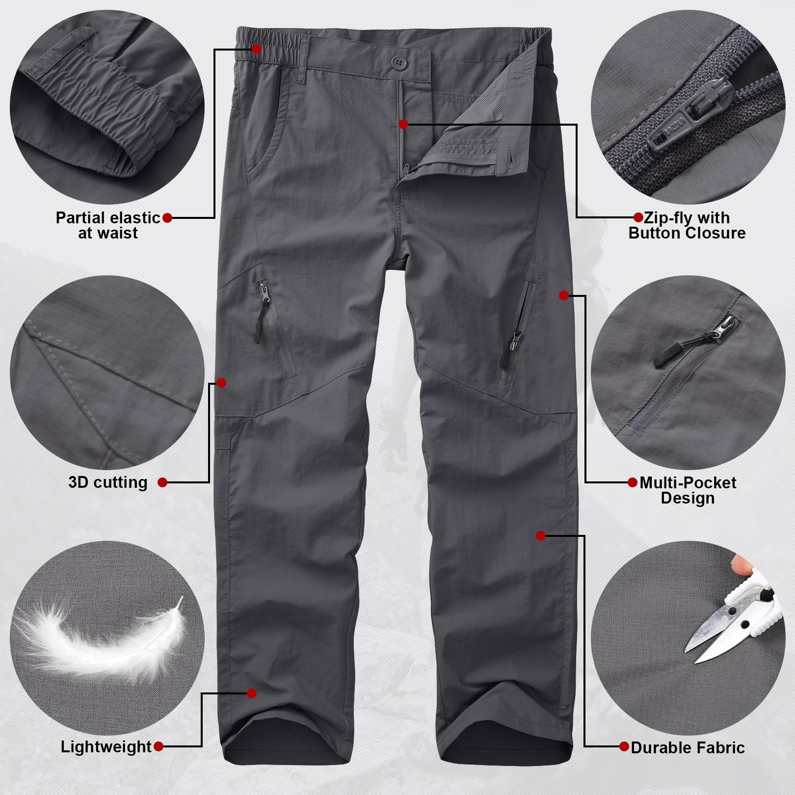 Kids' Cargo Pants, Youth Boys' Hiking Casual Outdoor Quick Dry Boy Scout Uniform Pants #9030-Grey-L