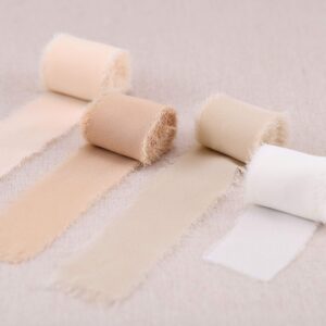 DreamBuilt Handmade Fringe Chiffon Silk-Like Ribbon 1.5" x 3Yd Sand Color Shade Ribbons Sample Swatch Chart for Wedding Invitations, Bouquets, Gift Wrapping(Nude/Cream/Sand/Ivory)