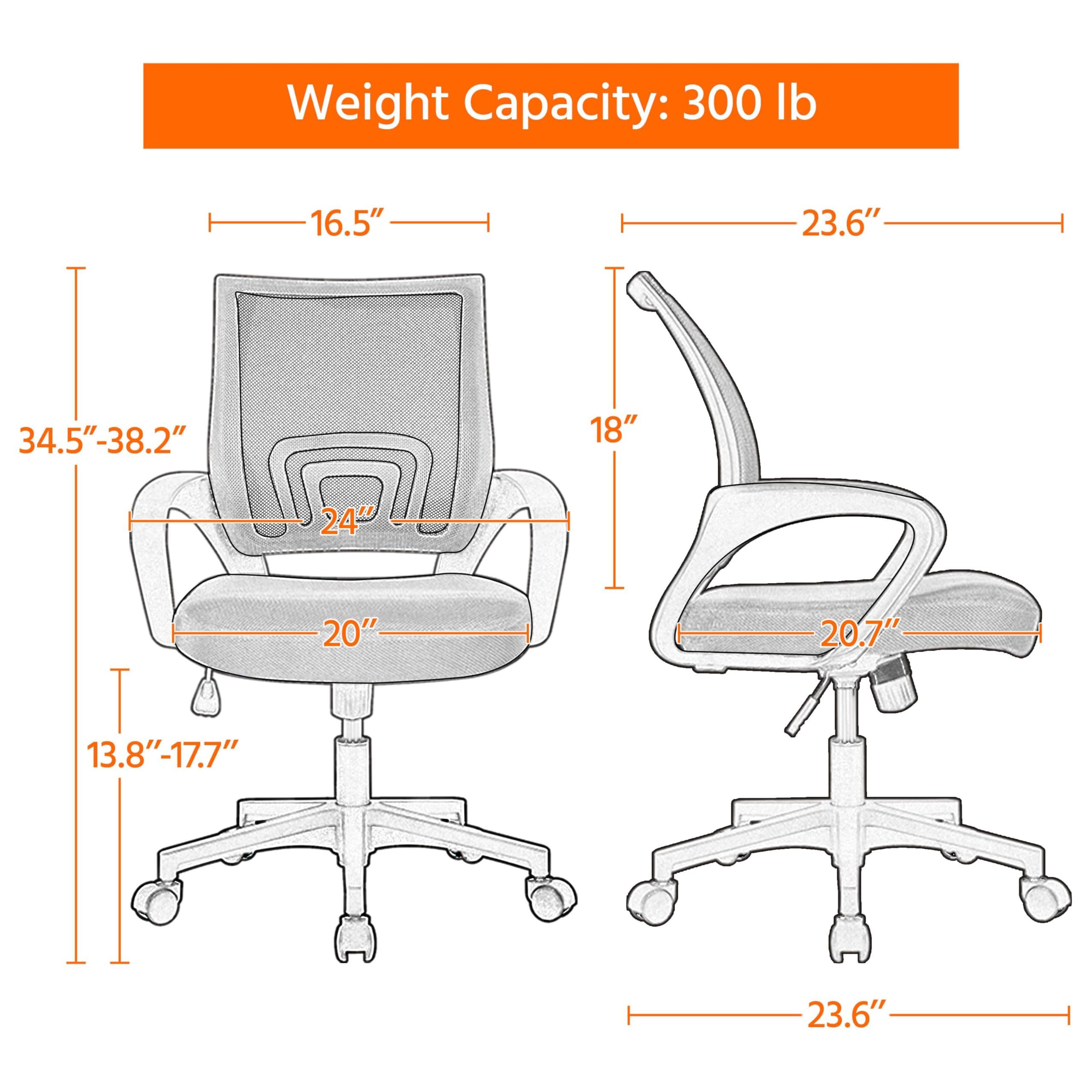 Yaheetech 2pcs Ergonomic Mesh Office Chairs, Computer Chair with Lumbar Support & 360° Rolling Casters 276lb Weight Capacity, Mid-Back Height Adjustable Task Chairs Red