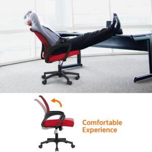 Yaheetech 2pcs Ergonomic Mesh Office Chairs, Computer Chair with Lumbar Support & 360° Rolling Casters 276lb Weight Capacity, Mid-Back Height Adjustable Task Chairs Red