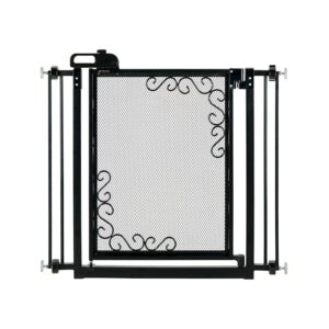 richell - one-touch metal mesh pet gate (94940) black pet gate, medium