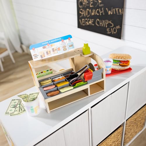 Melissa & Doug Wooden Slice & Stack Sandwich Counter with Deli Slicer – 56-Piece Pretend Play Wooden Food Toys, Kitchen Food Set For Toddlers And Kids Ages 3+