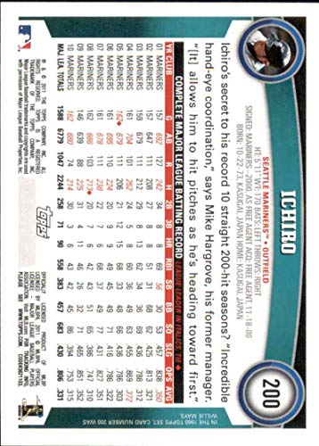 2011 Topps #200a Ichiro Suzuki Seattle Mariners MLB Baseball Card NM-MT