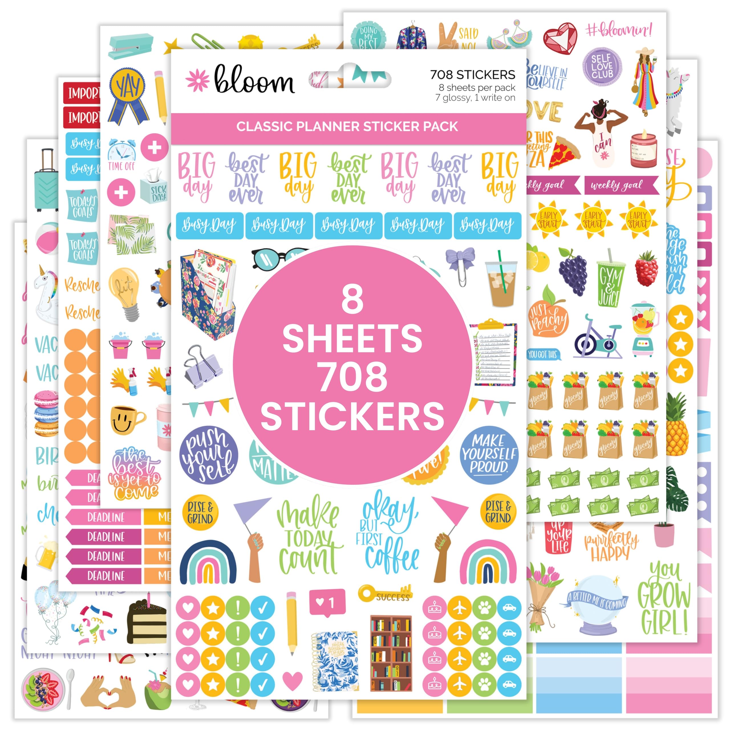 Bloom Daily Planners Newly Improved Classic Planner Sticker Sheets - Variety Sticker Pack for Decorating, Planning, Scrapbooking, etc. - 708 Stickers Per Pack!