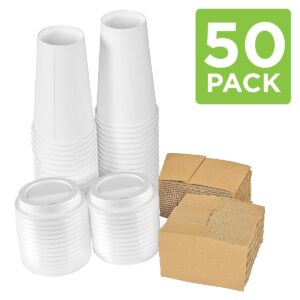 PrepStor Disposable Coffee Cups with Lids 16 oz – Pack of 50, Cold/Hot Beverage Paper Cups with Sleeves