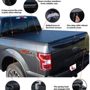 LEER ROLLITUP | Compatible with 2015-2023 Ford F-150 with 5.6' Bed | Soft Roll Up Truck Bed Tonneau Cover | 4R112 | Low-Profile, Sturdy, Easy 15-Minute Install (Black)