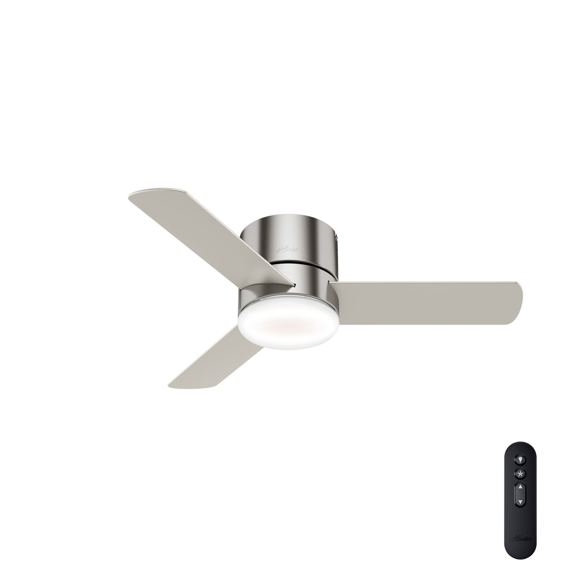 Hunter Fan 44 inch Low Profile Brushed Nickel Indoor Ceiling Fan with Light Kit and Remote Control for Bedroom, Living Room, Kitchen, Office (Renewed)