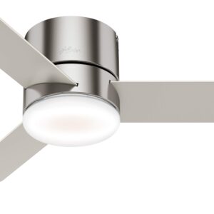 Hunter Fan 44 inch Low Profile Brushed Nickel Indoor Ceiling Fan with Light Kit and Remote Control for Bedroom, Living Room, Kitchen, Office (Renewed)