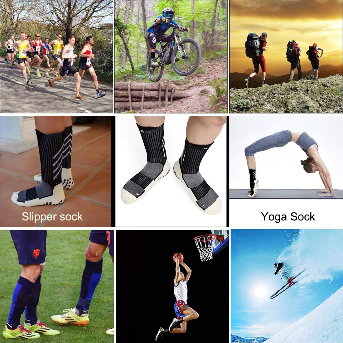 Anti-slip Sock Men Women Non-slip Soccer Basketball Tennis Sport Sock Grip Non skid Slipper Sock Yoga Football Black M 3P