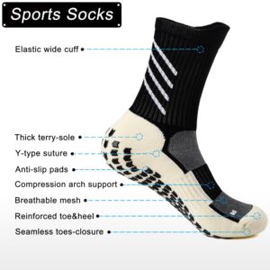 Anti-slip Sock Men Women Non-slip Soccer Basketball Tennis Sport Sock Grip Non skid Slipper Sock Yoga Football Black M 3P